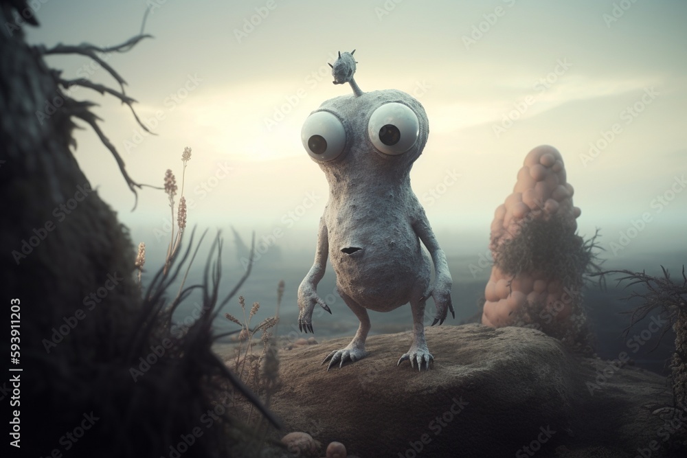 A whimsical illustration of a creature or character from a horror story ...