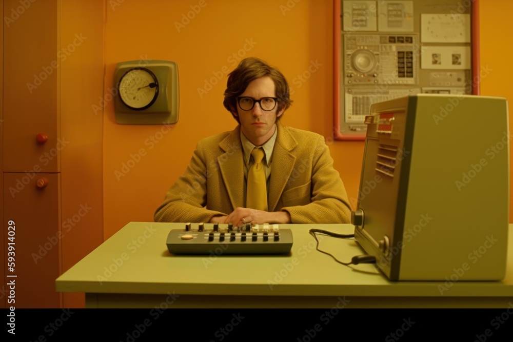 Throwback to the 70s: Man Coding on Vintage Computer at Work .AI ...