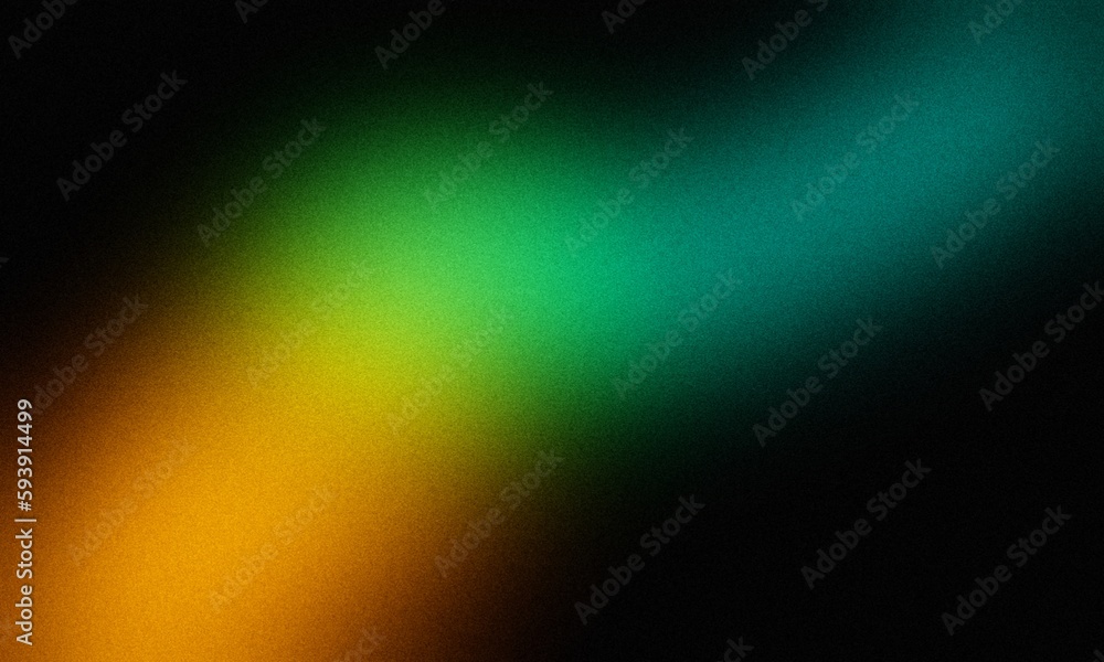 Yellow white green illuminated spots on black, grainy gradient ...