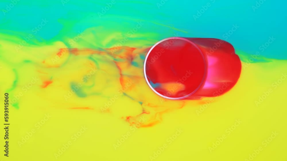 Abstract acrylic texture with colorful waves. Motion with Blue, yellow ...