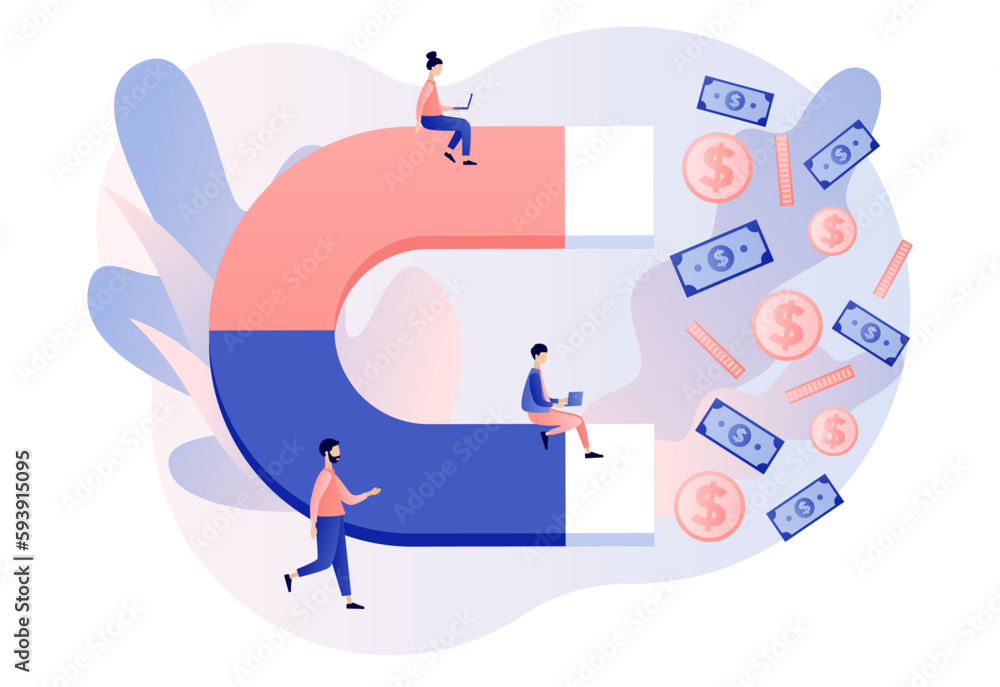 Money magnet. Magnetic wealth power. Magnet power attracting golden ...