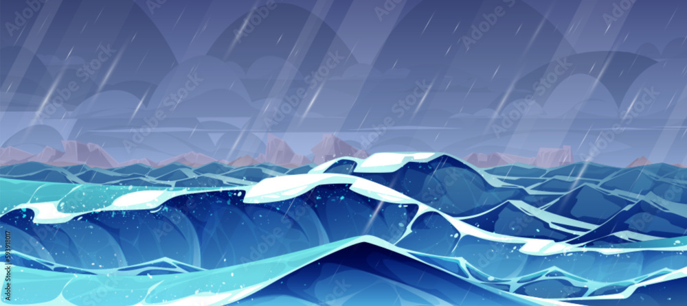 Cartoon storm sea vector background illustration. Ocean water wave ...
