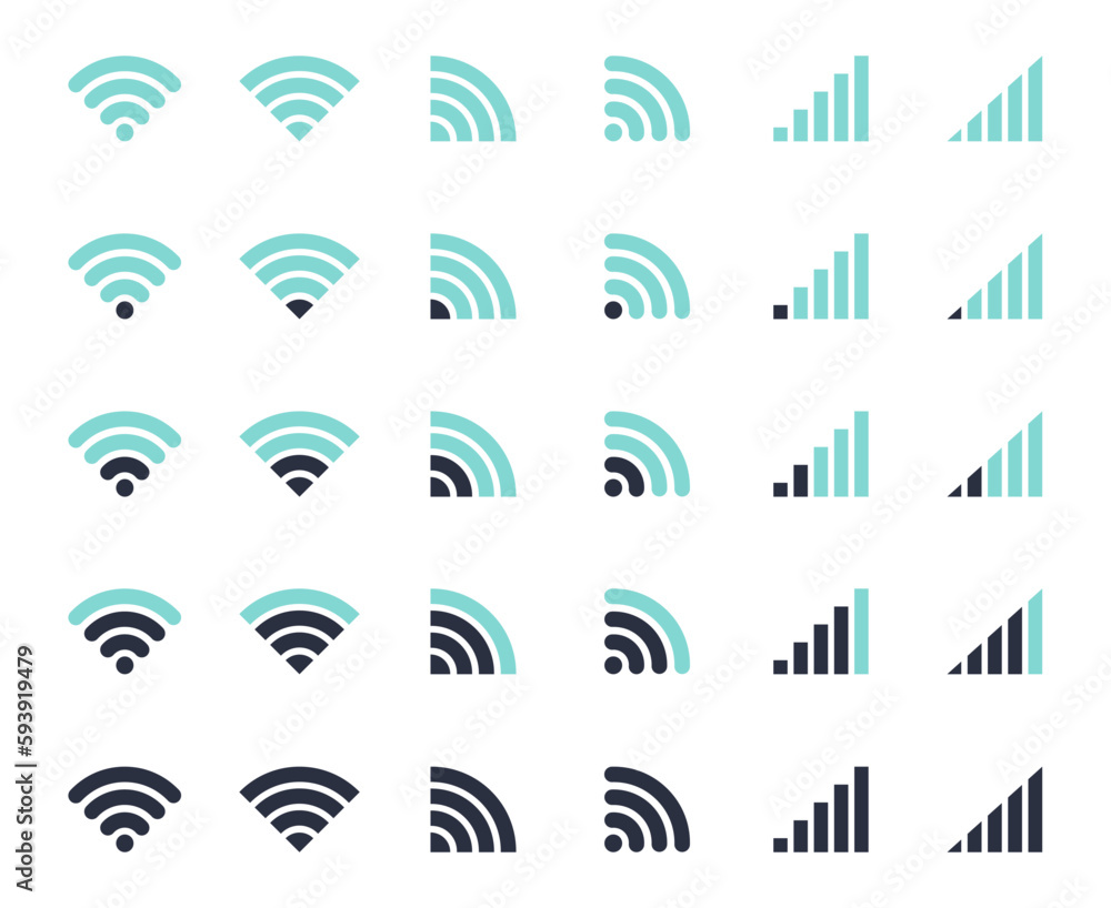 Wifi indicators. Smartphone wifi signal icons, mobile phone 5G and LTE ...