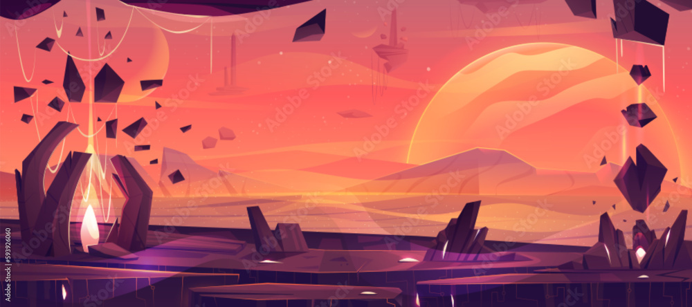 Mars planet desert cartoon vector space landscape. Martian ground ...