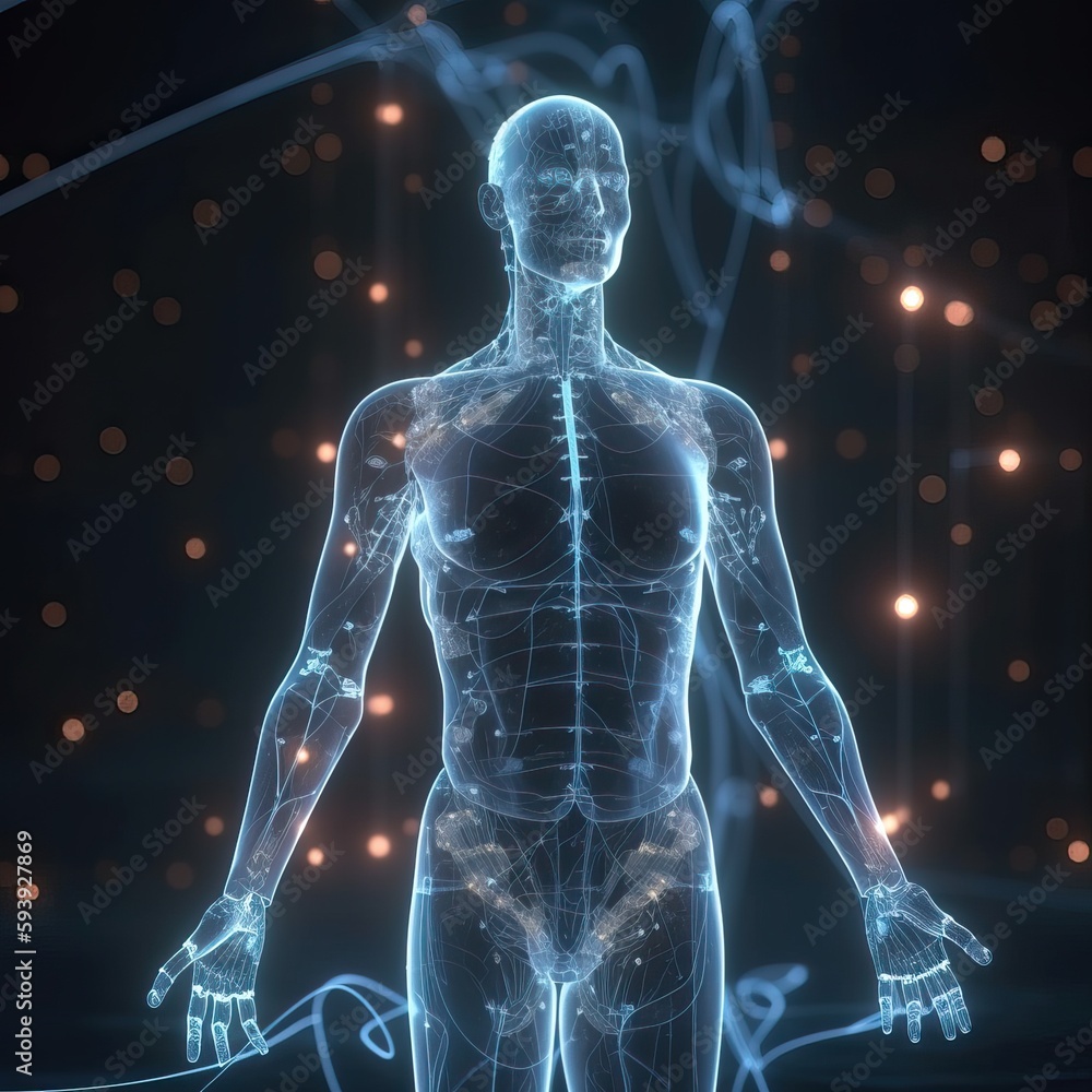 Transparent human body showing organs and energy points, generative ai ...