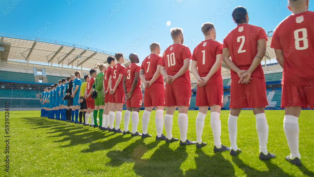 Football Championship: Back View of Two Professional Soccer Teams ready ...