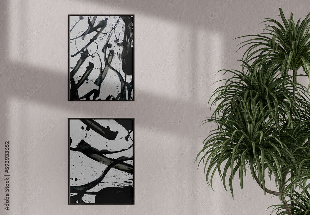 Two Vertical Picture Frames with Plants Mockup Stock Template | Adobe Stock