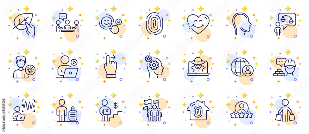 Outline set of Build, Voice wave and Customer satisfaction line icons ...