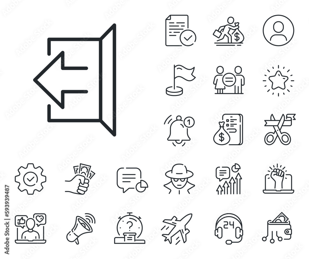 Sign out symbol. Salaryman, gender equality and alert bell outline ...