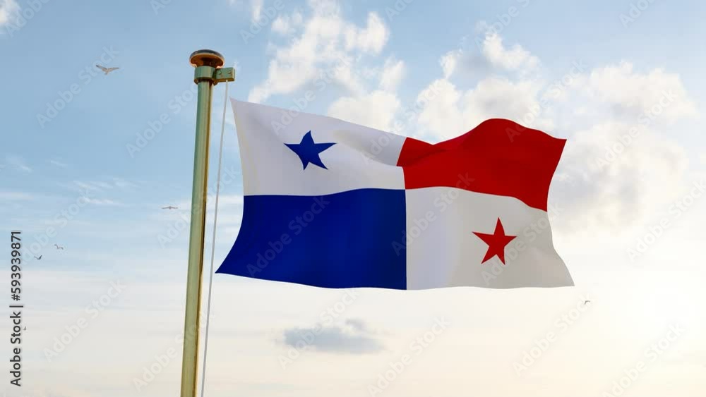 Panama national flag waving in beautiful blue sky. Flag of Panama ...