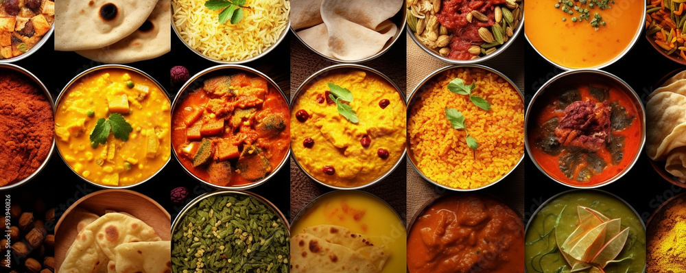 collage assorted indian food, chicken, Palak Paneer, Chiken Tikka ...