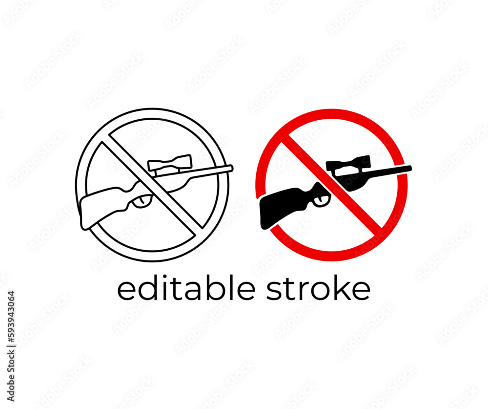 Hunting is prohibited, prohibition sign, editable stroke, silhouette ...