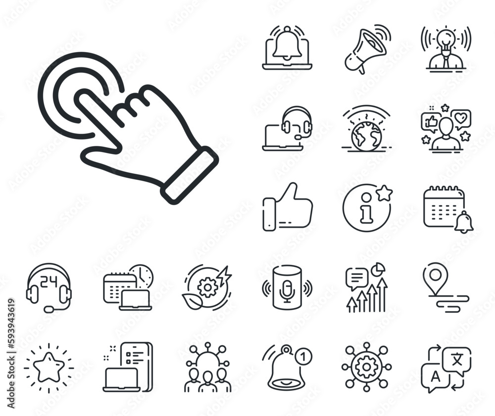 Click hand sign. Place location, technology and smart speaker outline ... Click hand sign. Place location, technology and smart speaker outline ...