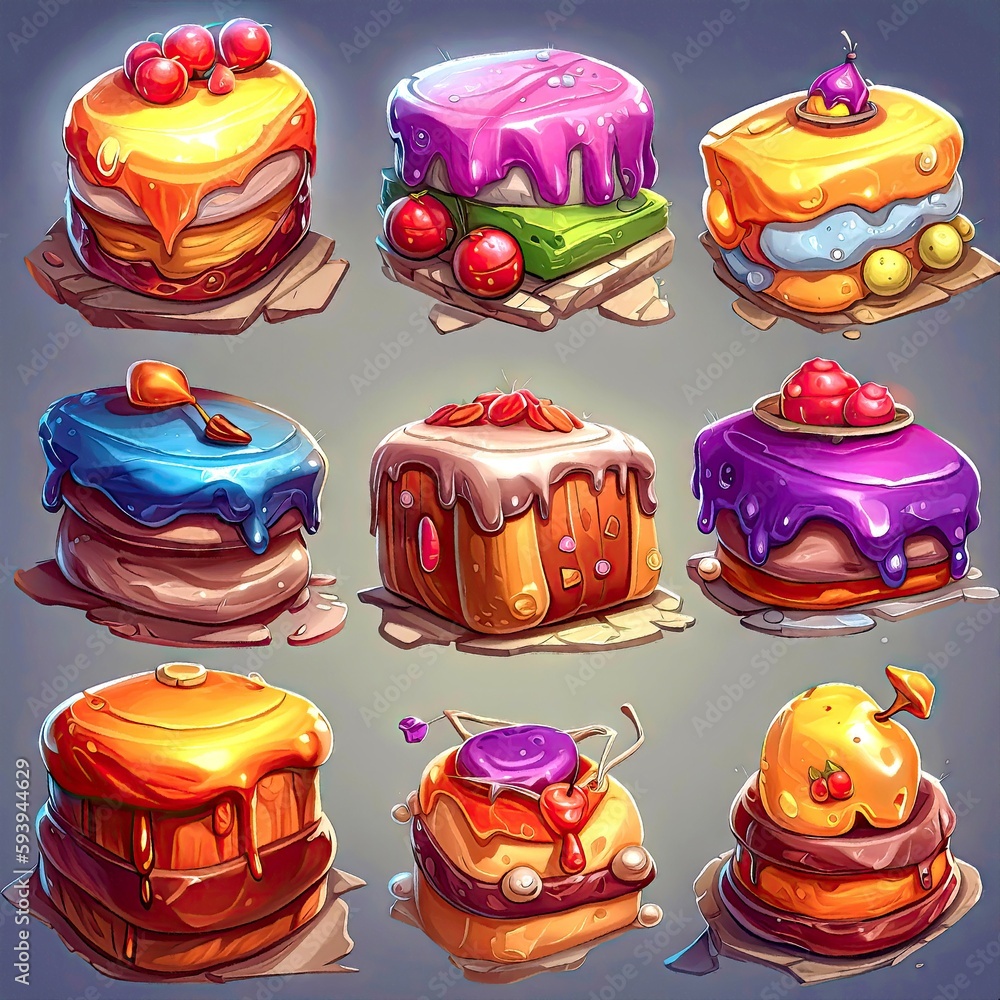 Colorful cakes with cream and berries, different tastes, juicy colors ...