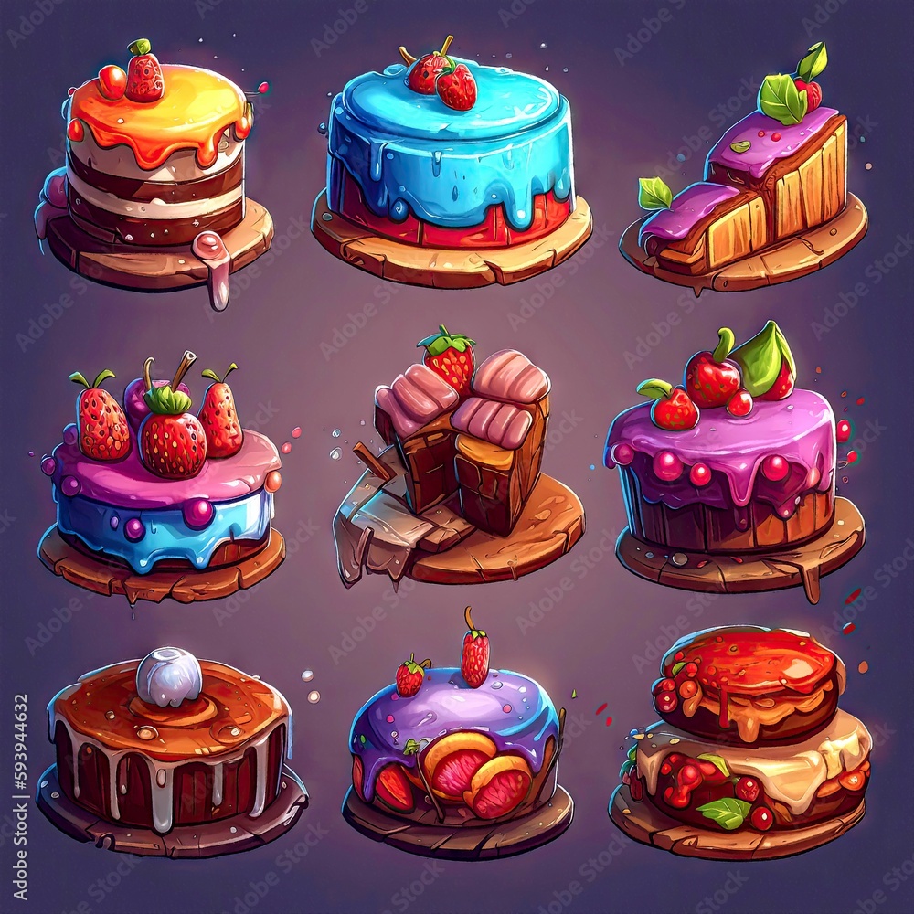 Colorful cakes with cream and berries, different tastes, juicy colors ...