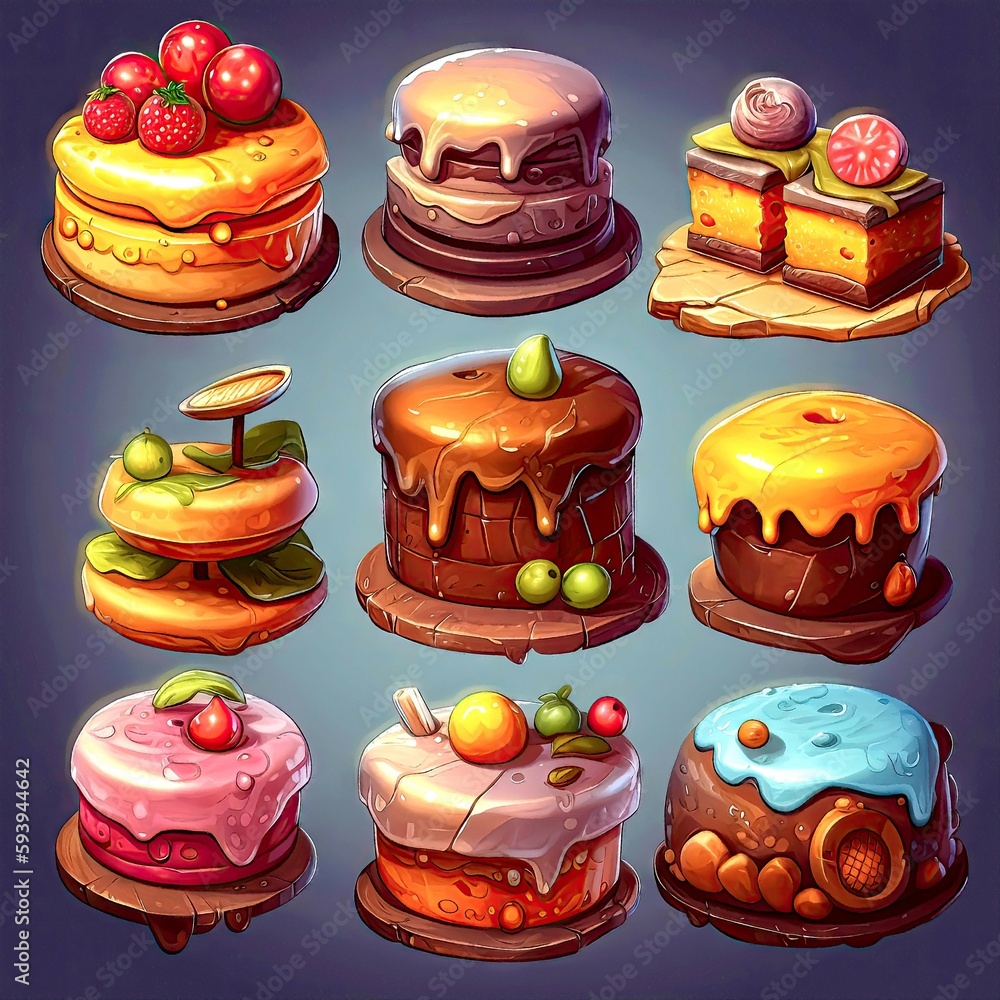 Colorful cakes with cream and berries, different tastes, juicy colors ...