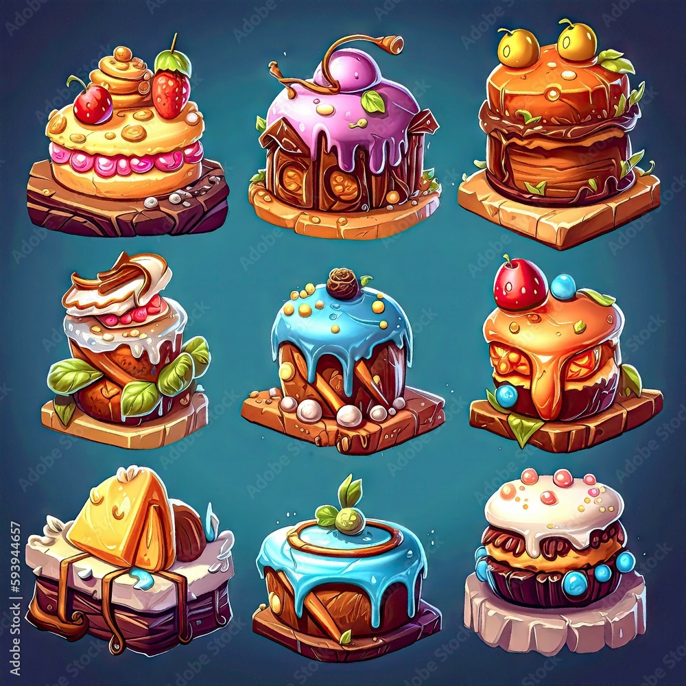 Colorful cakes with cream and berries, different tastes, juicy colors ...