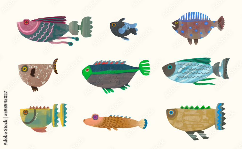 Fish, watercolor painting. animal cartoon vector illustration ...