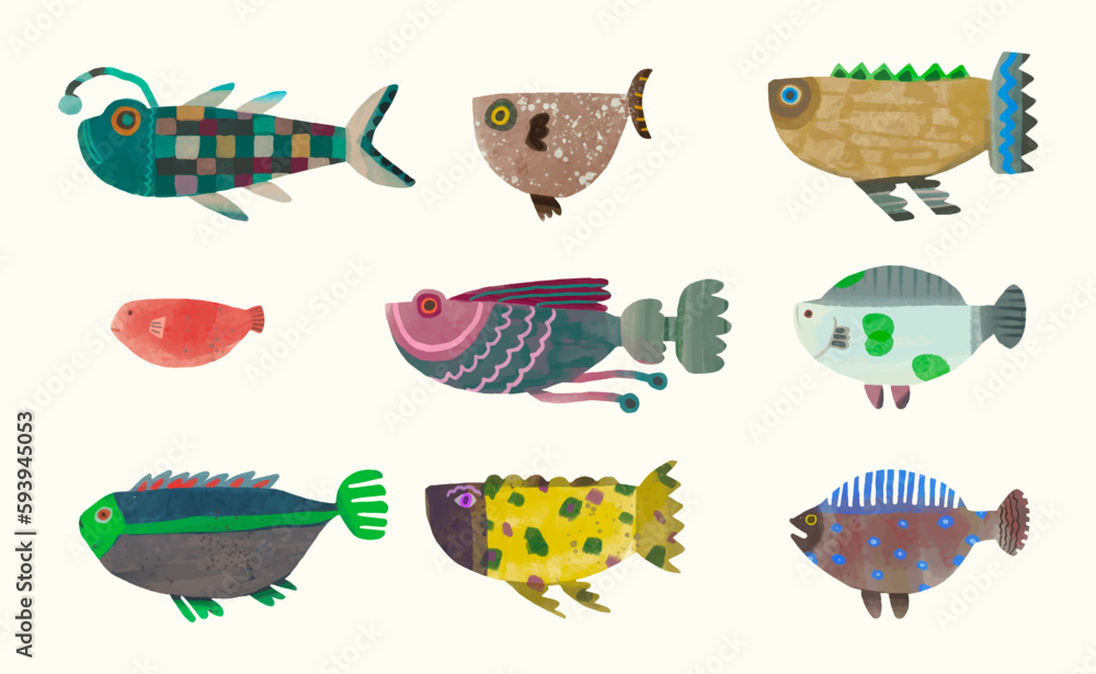 Fish, watercolor painting. animal cartoon vector illustration ...
