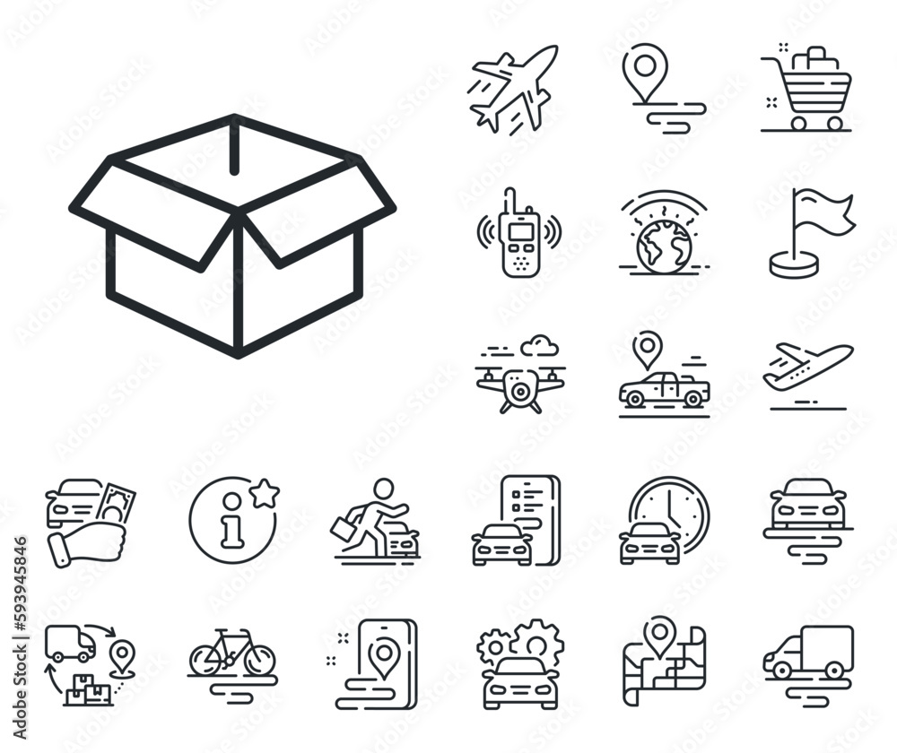 Logistics delivery sign. Plane, supply chain and place location outline ...