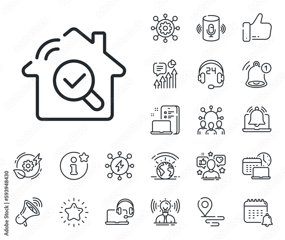 Building quality sign. Place location, technology and smart speaker ...