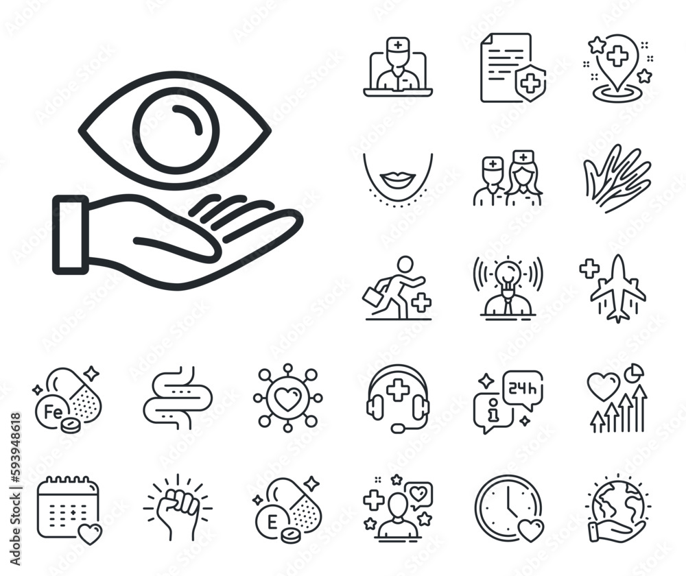 Oculist clinic sign. Online doctor, patient and medicine outline icons ...