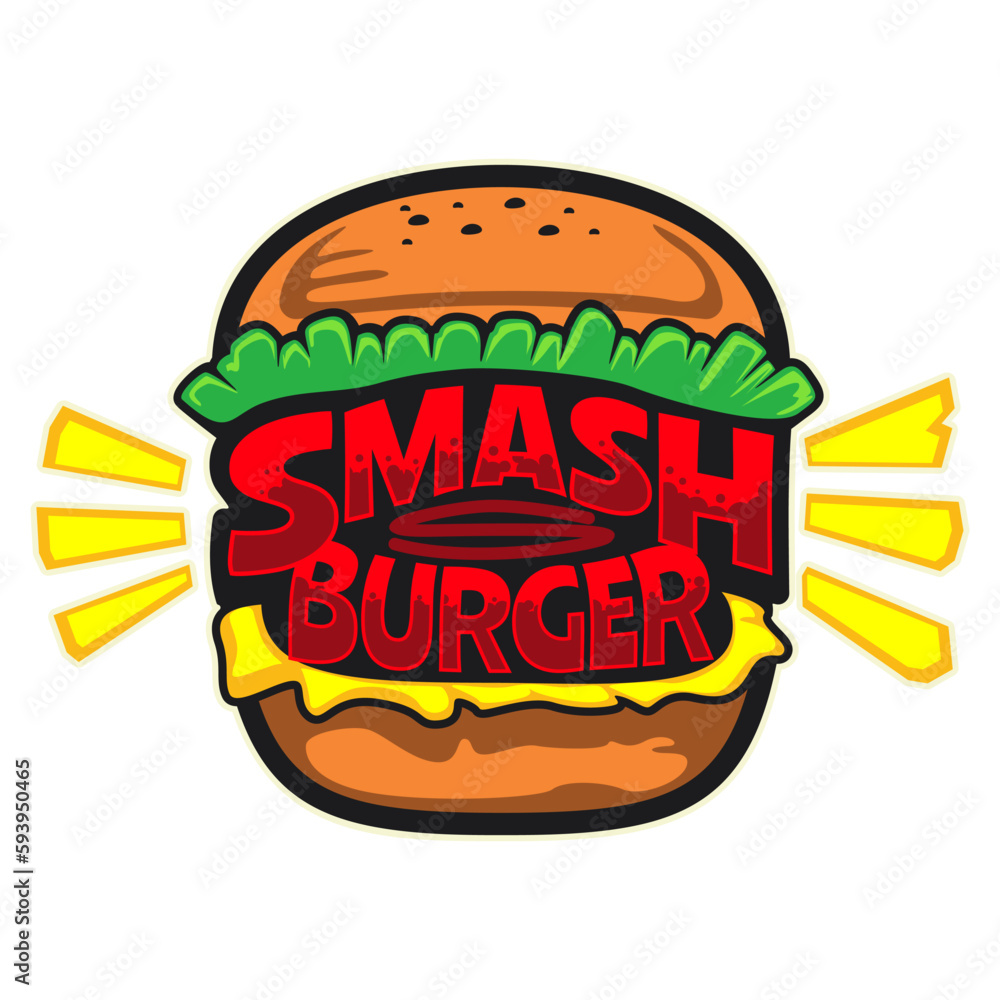 smash burger food brand vector illustration logo Stock Vector | Adobe Stock