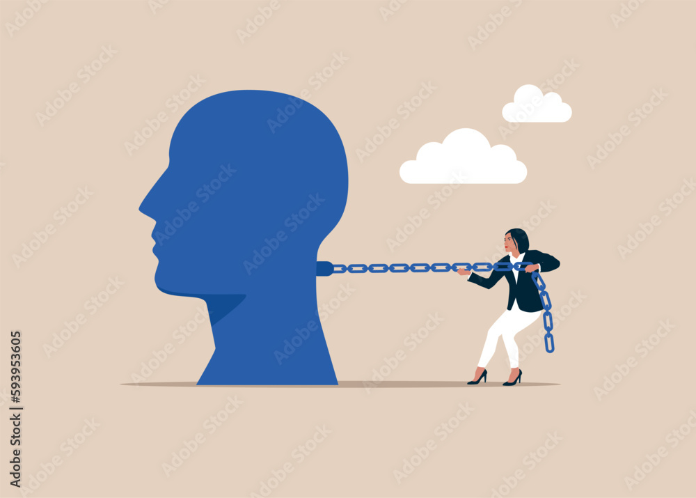 Head of a man chained with heavy chain. Concept of slavery, prison or ...