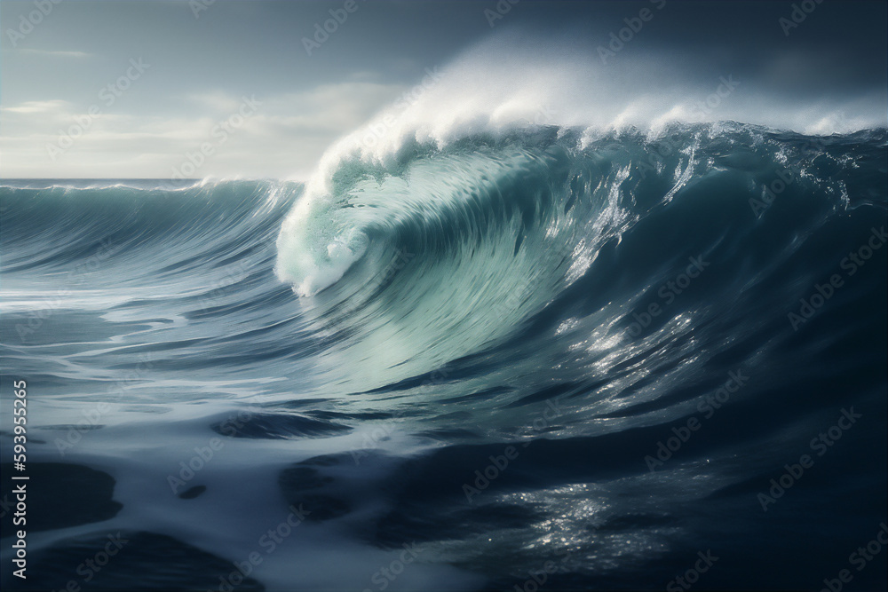 Huge hyper-realistic ocean wave. AI generated Stock Illustration ...