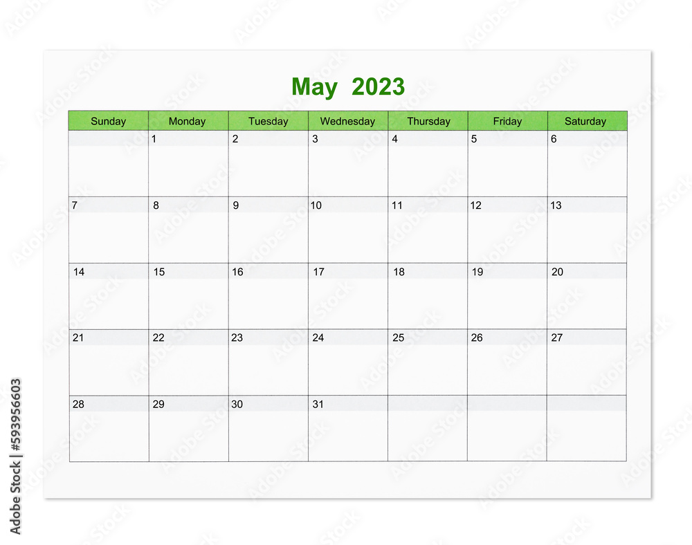 The May 2023 Calendar page for 2023 year isolated on white background ...