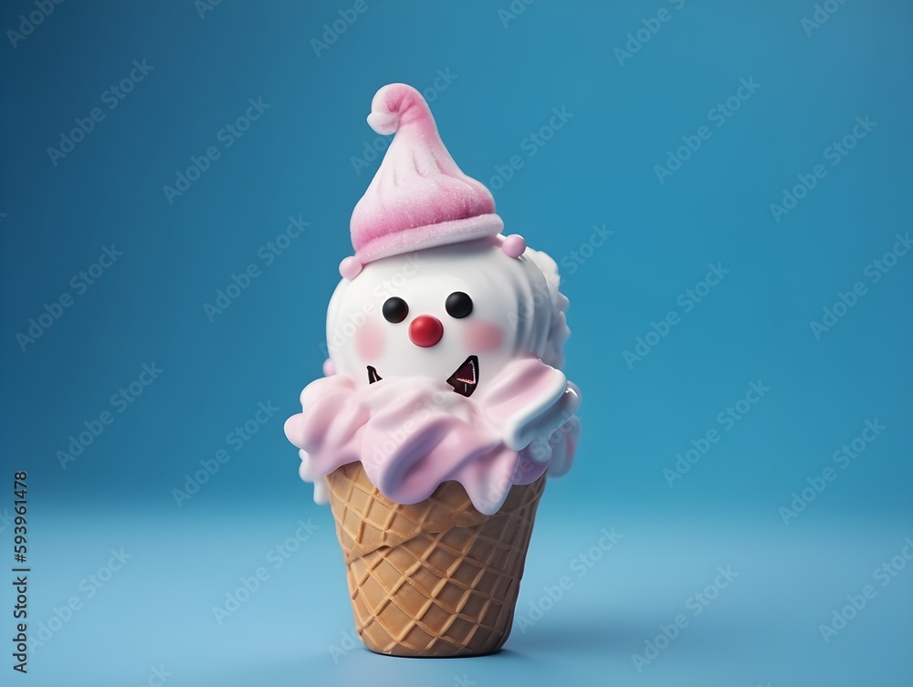 Snowman ice cream on a blue isolated background. Summer concept. Stock ...
