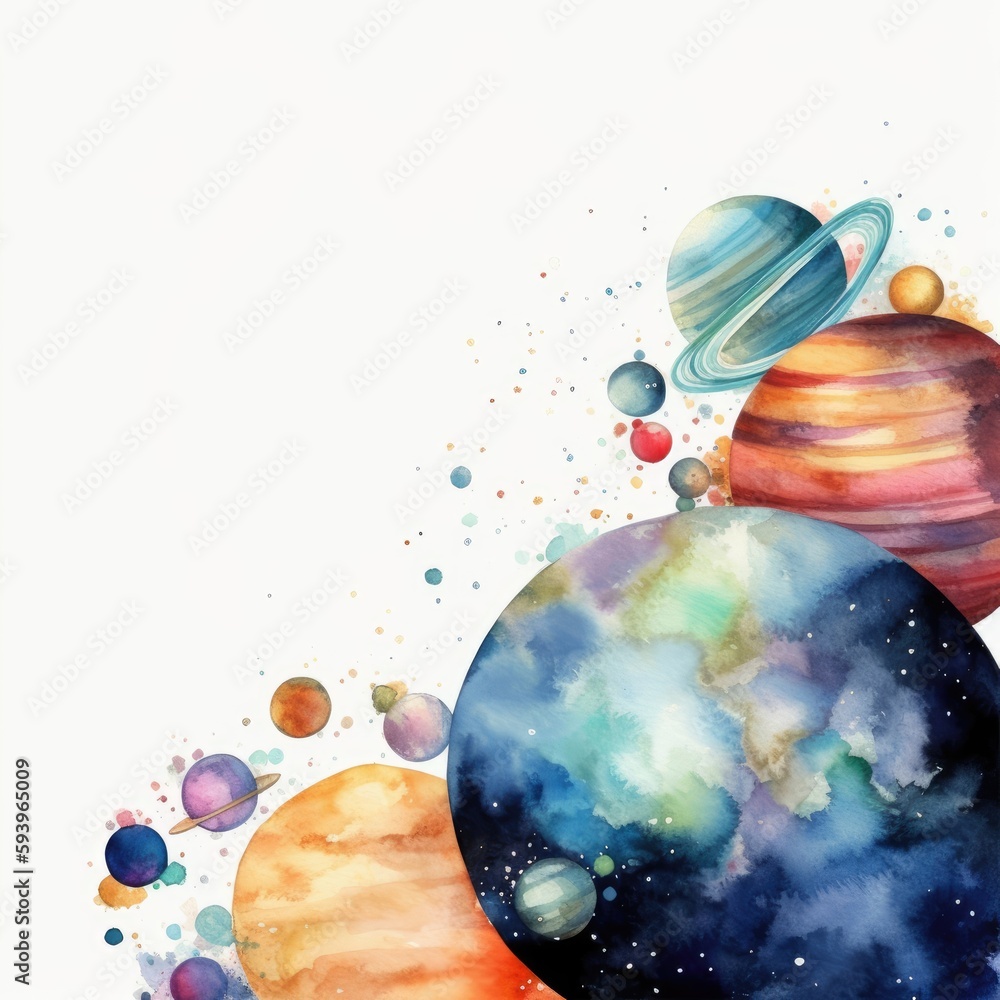 Watercolor Planets Border Design - Abstract Art - Invitation Cards ...