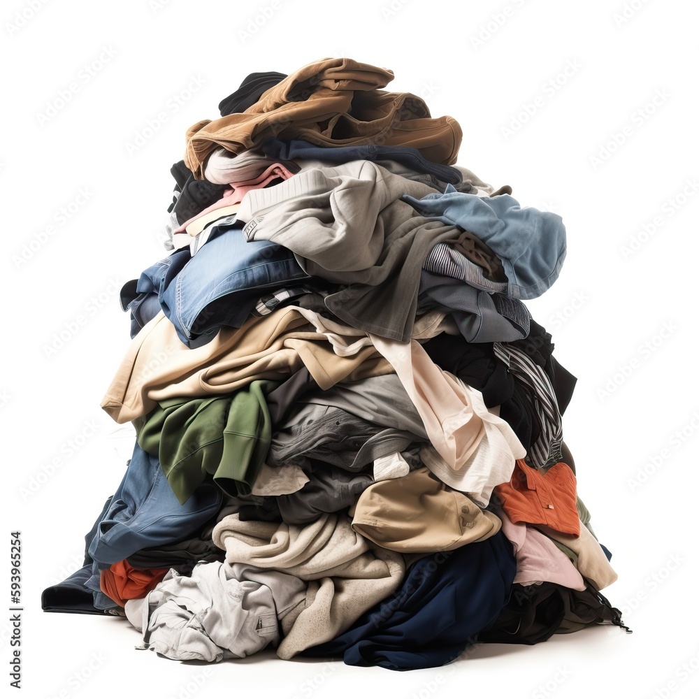 Pile of discarded clothes on a white background, generative ai Stock ...