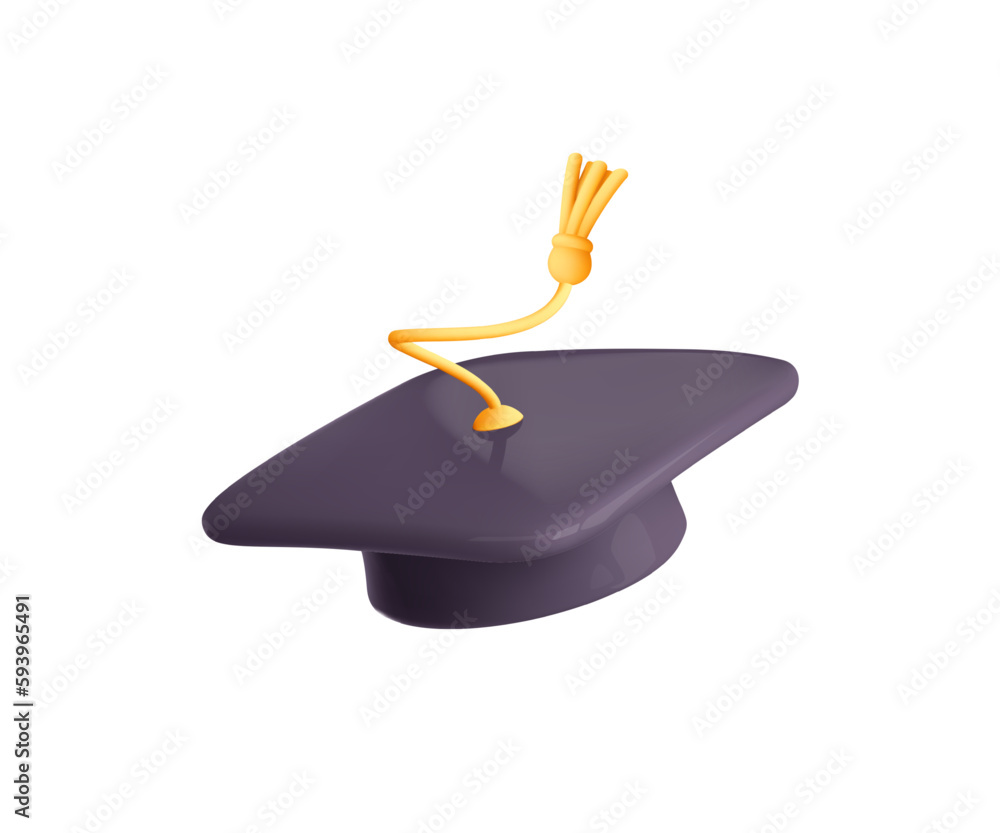 3d fly graduate cap. School icon. Cap in air. Student hat throw in ...