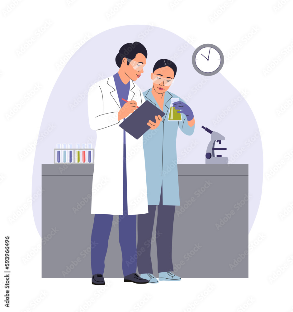 Woman and man Scientists working using digital tablet, analysing ...