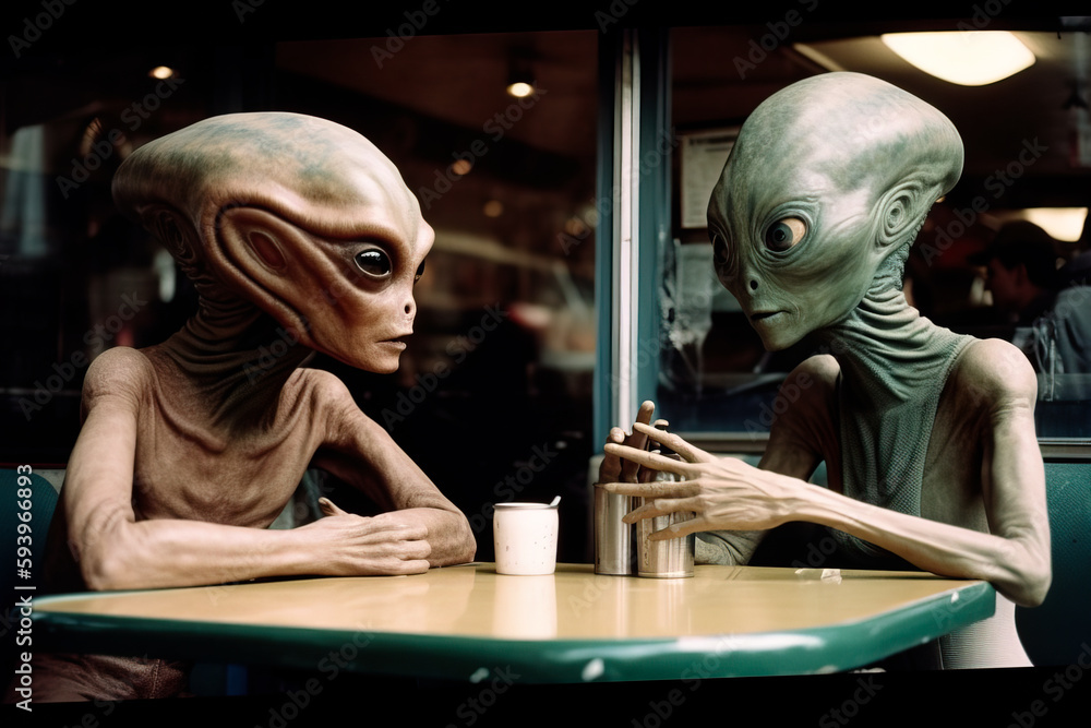 Generative AI illustration of couple of extraterrestrial aliens talking ...