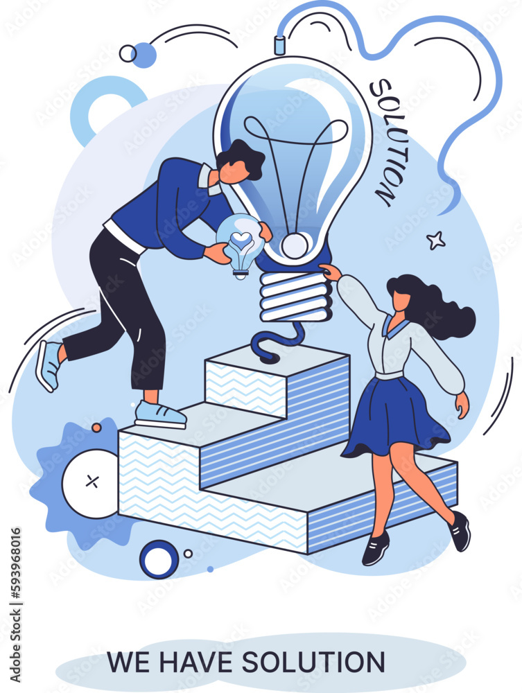 Reaching solution as result of work of business team. Startup employees ...