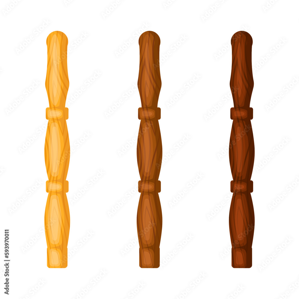 Vetor de Wooden baluster columns set. Cartoon baluster sign. Wood ...