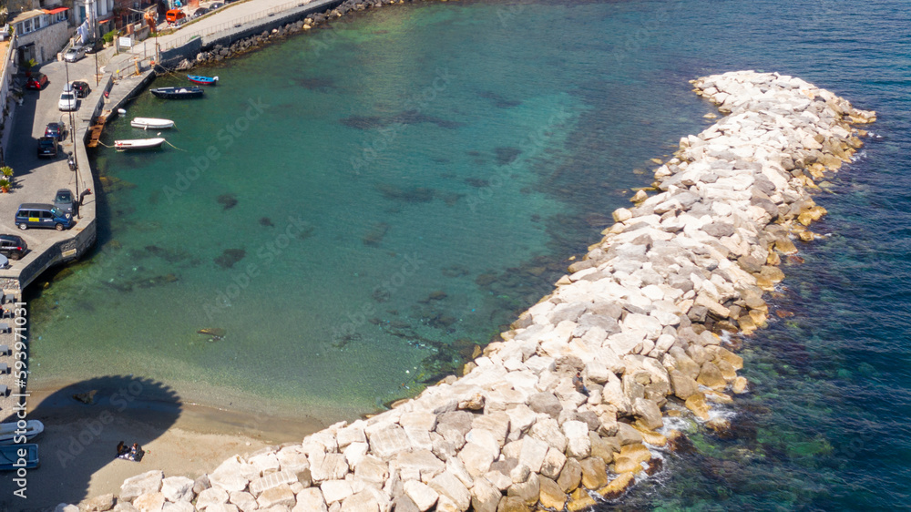 Aerial view of Marechiaro beach. It is located in the Posillipo ...