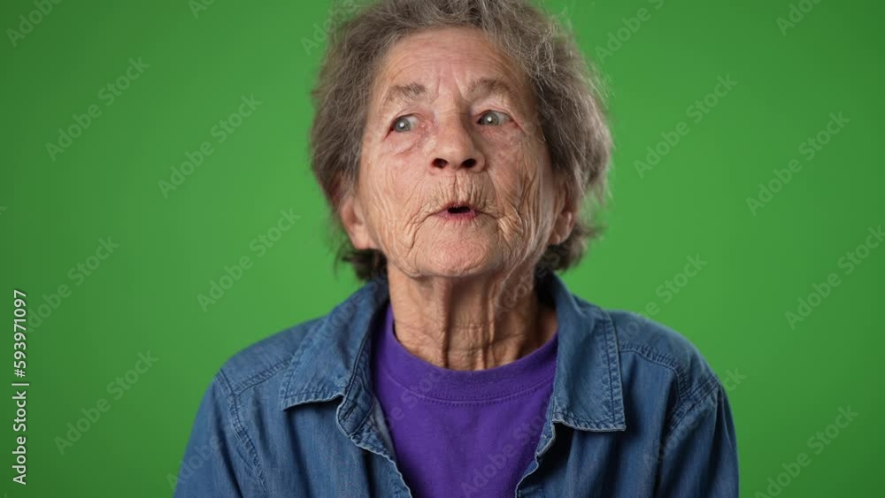 Closeup slow motion funny toothless portrait of elderly senior old ...