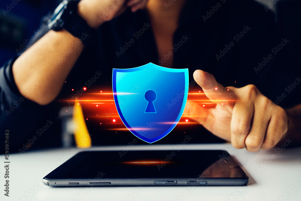 Protection network security computer and safe your data concept. Shield ...