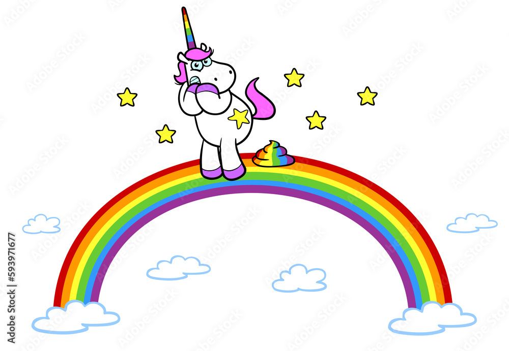 Rosa Cartoon Einhorn setzt Haufen Scheiße auf Regenbogen Stock ... Rosa Cartoon Einhorn setzt Haufen Scheiße auf Regenbogen Stock ...