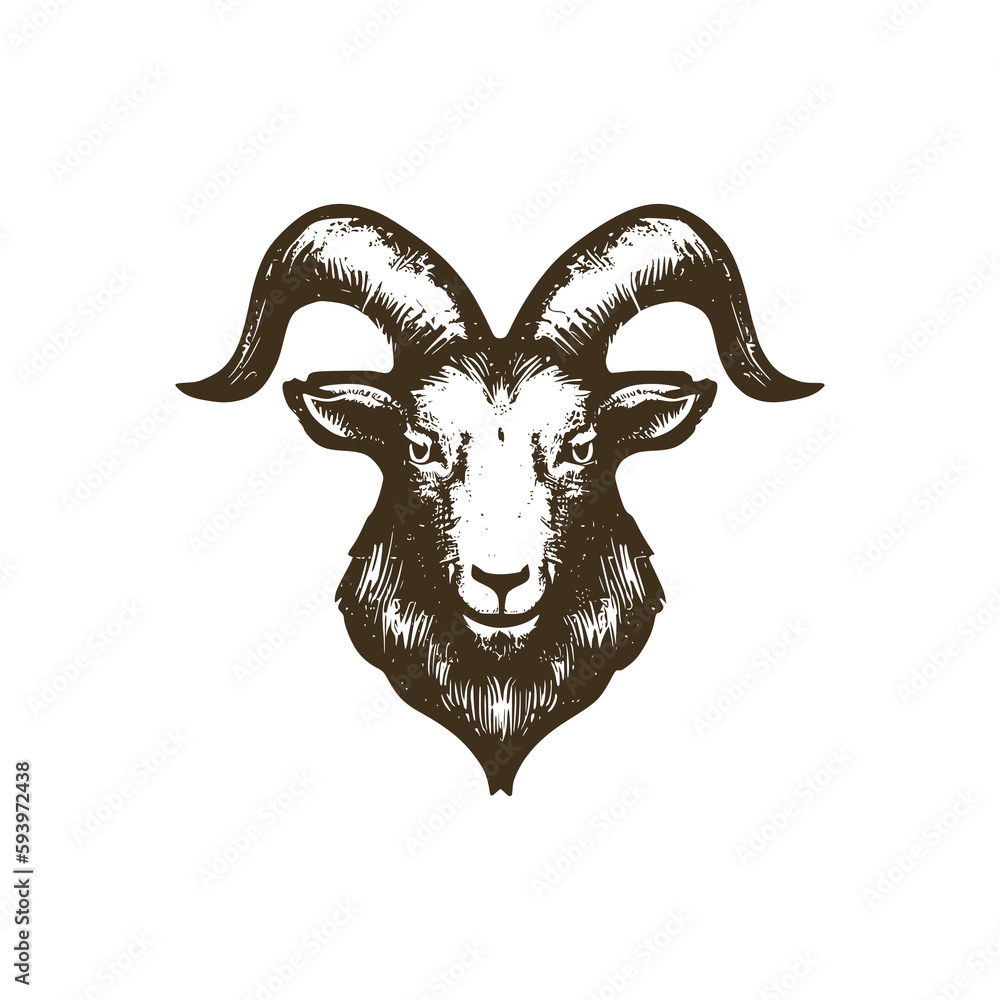 Vintage logo of a goat head. an old-school logo of a sheep's head ...