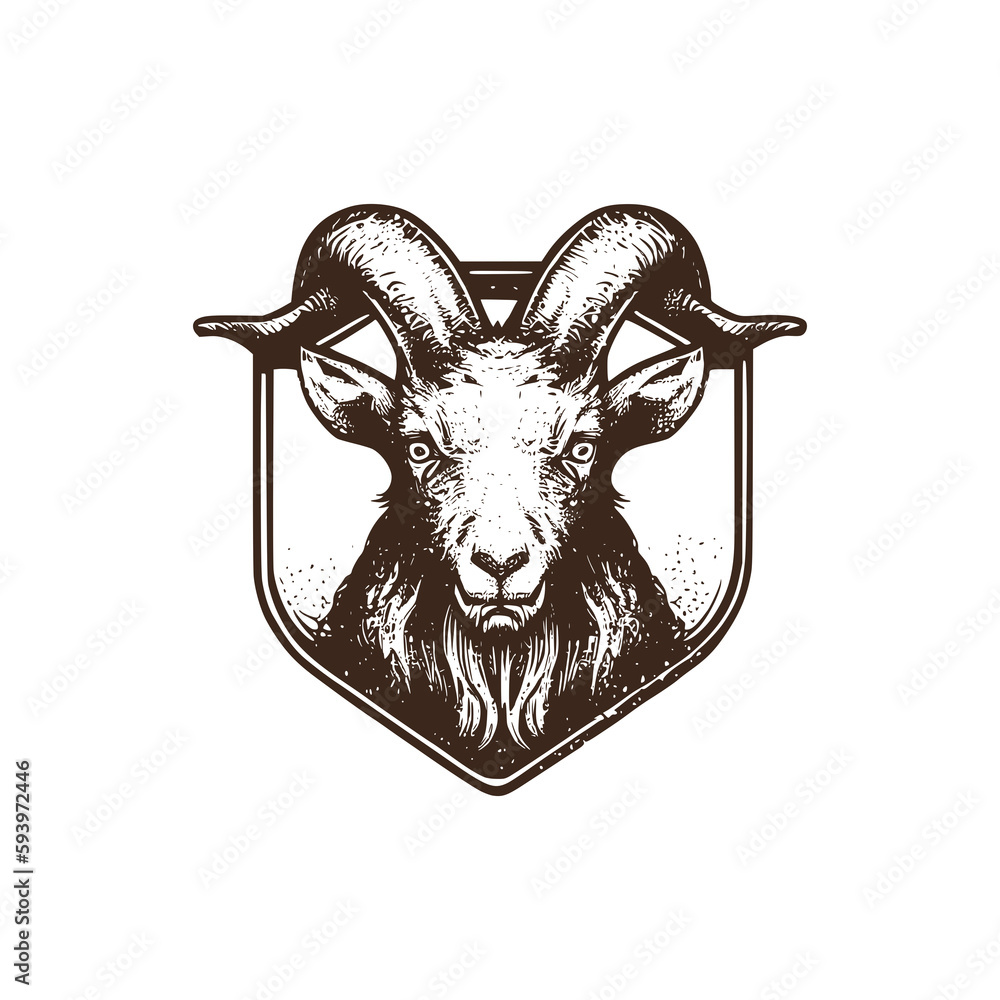 Vintage logo of a goat head. an old-school logo of a sheep's head ...