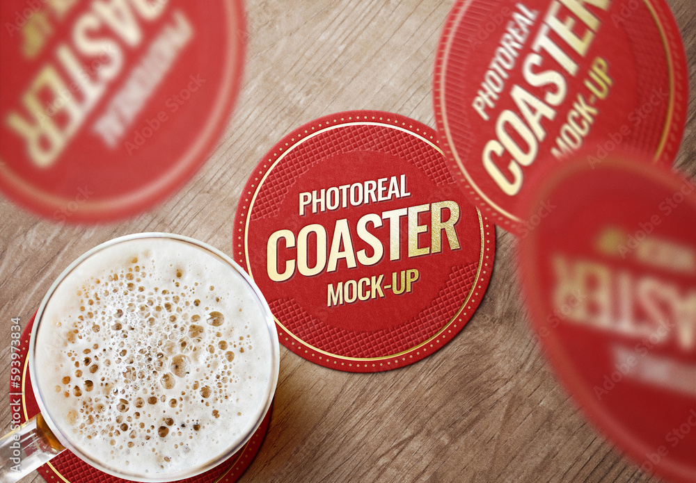 Coaster Mockup Template Restaurant Pub Cafe Bar Beer Round Stock ...