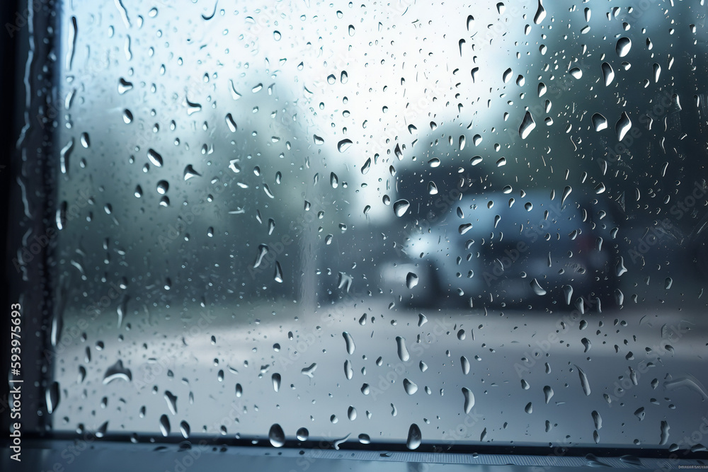 Misty Reflections: A View Through the Water-Drenched Window. Generative ...