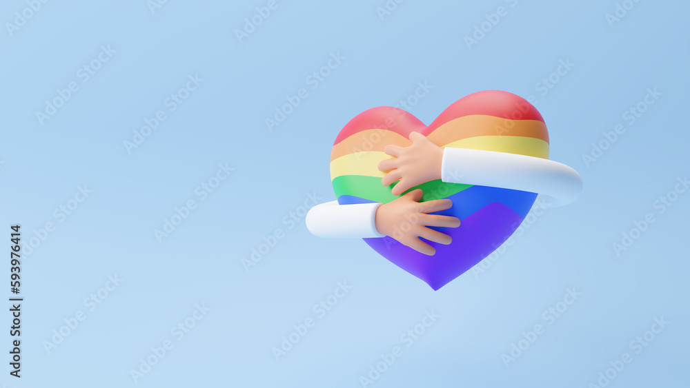 3D cartoon hands hug rainbow LGBT heart, World Sexual health day ...