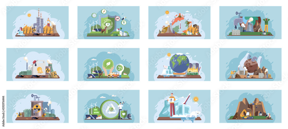 Toxic waste from human set. Industries create pollution and cities ...