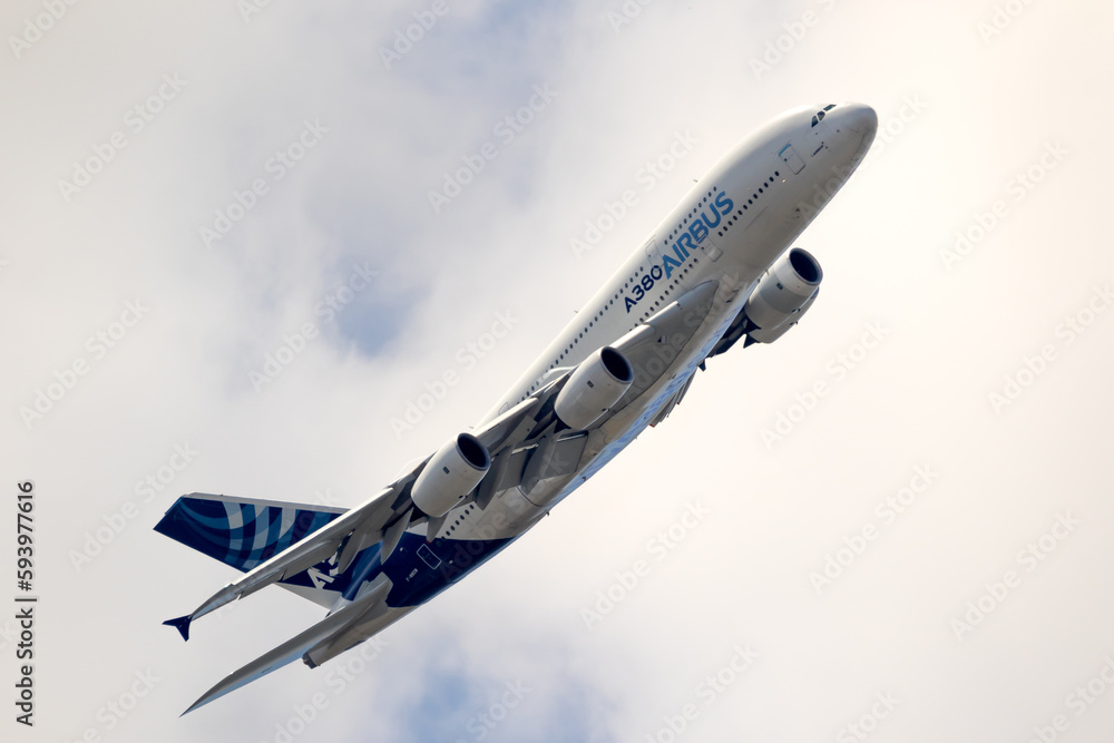Airbus A380 double-decker passenger plane in flight Stock Photo | Adobe ...