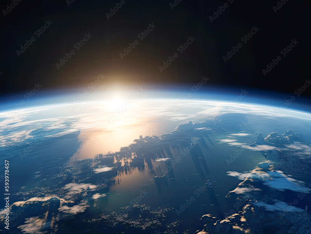 Curvature of planet earth. Aerial view. Blue sky and clouds over high ...